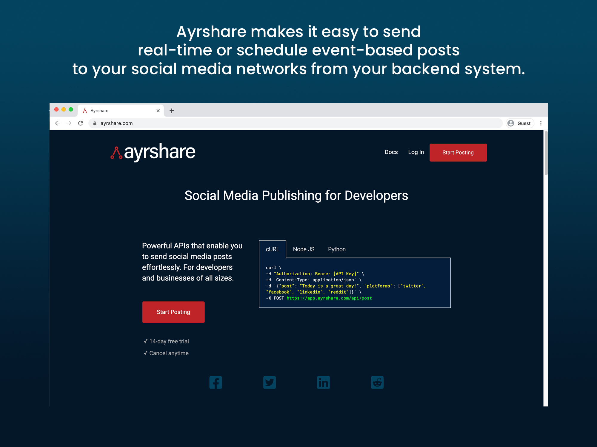Ayrshare Social Media API Dashboard